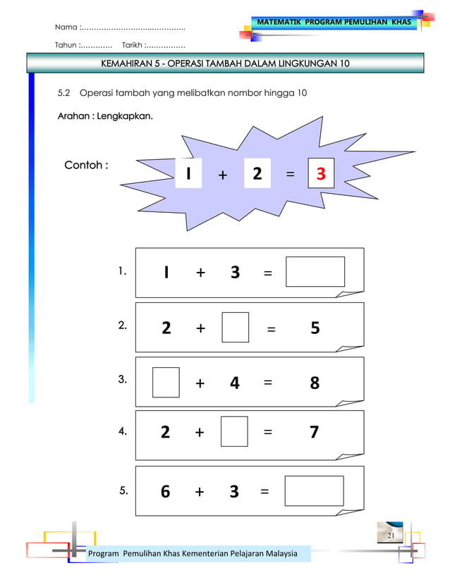 Lembaran Kerja Matematik Pemulihan Khas Pdf