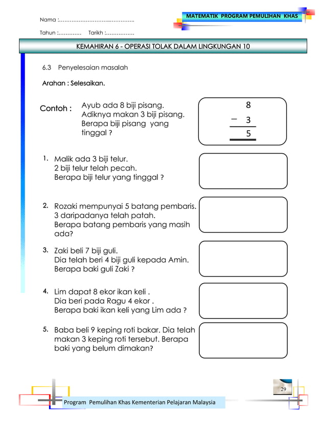 LEMBARAN KERJA MATEMATIK PEMULIHAN KHAS | PDF