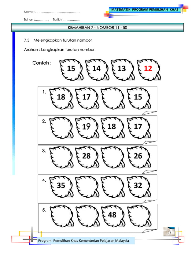 Lembaran Kerja Matematik Pemulihan Khas Pdf