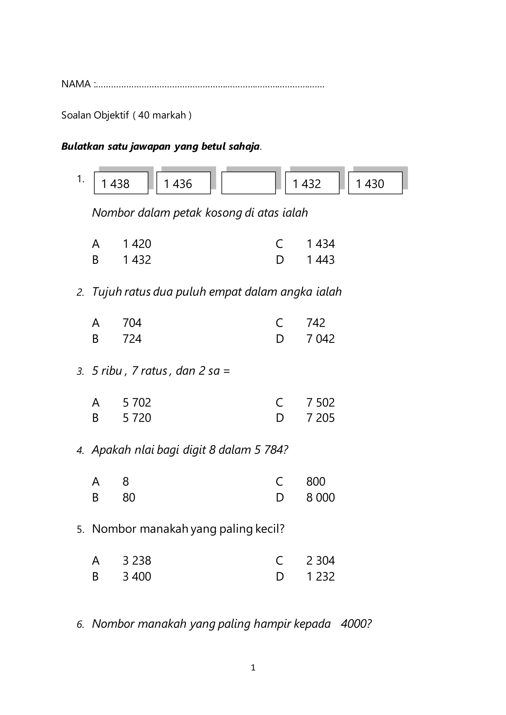 Matematik tahun 3 | DOCX