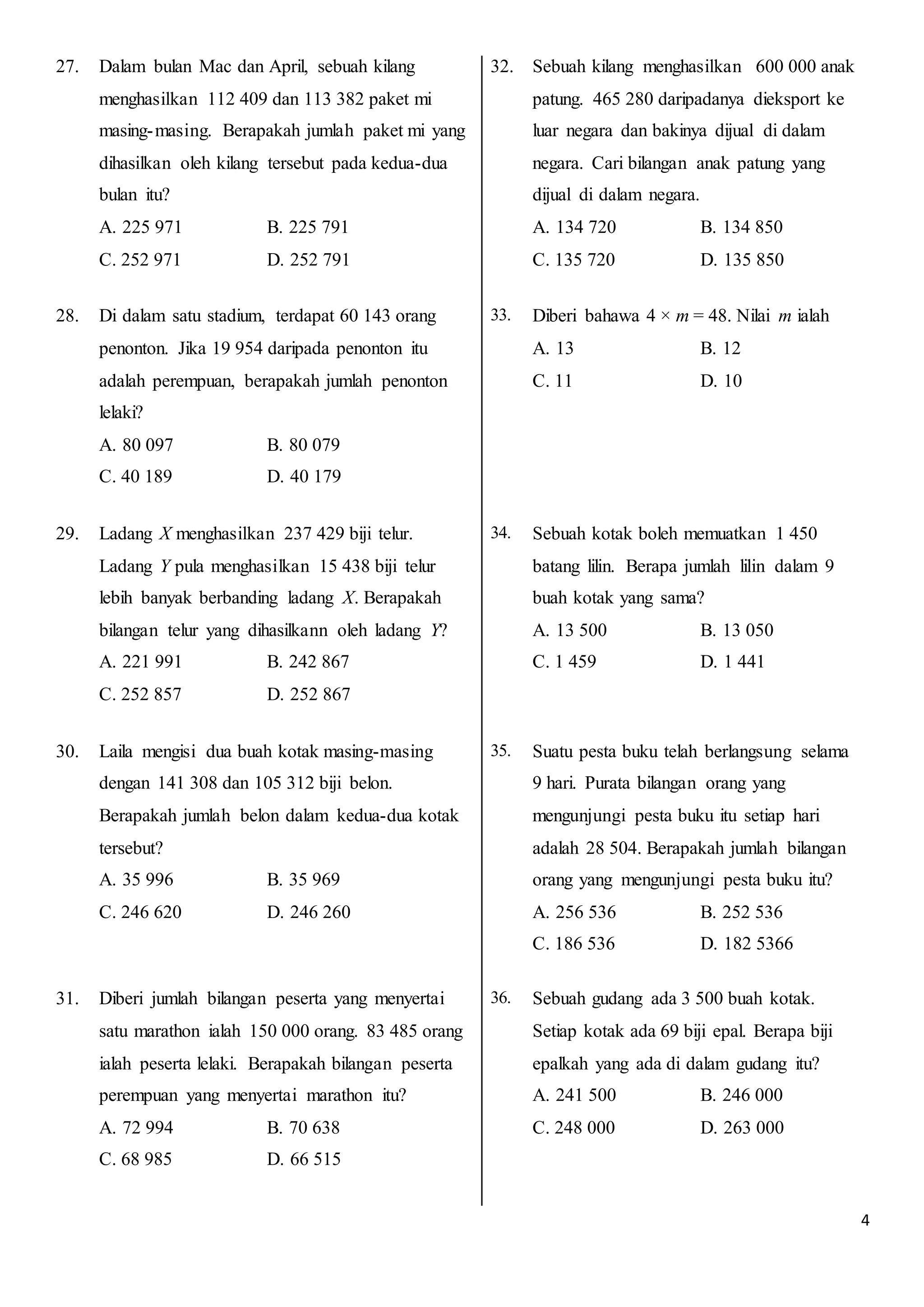 UJIAN SUMATIF 1 MATEMATIK TAHUN 5 2016 | DOCX