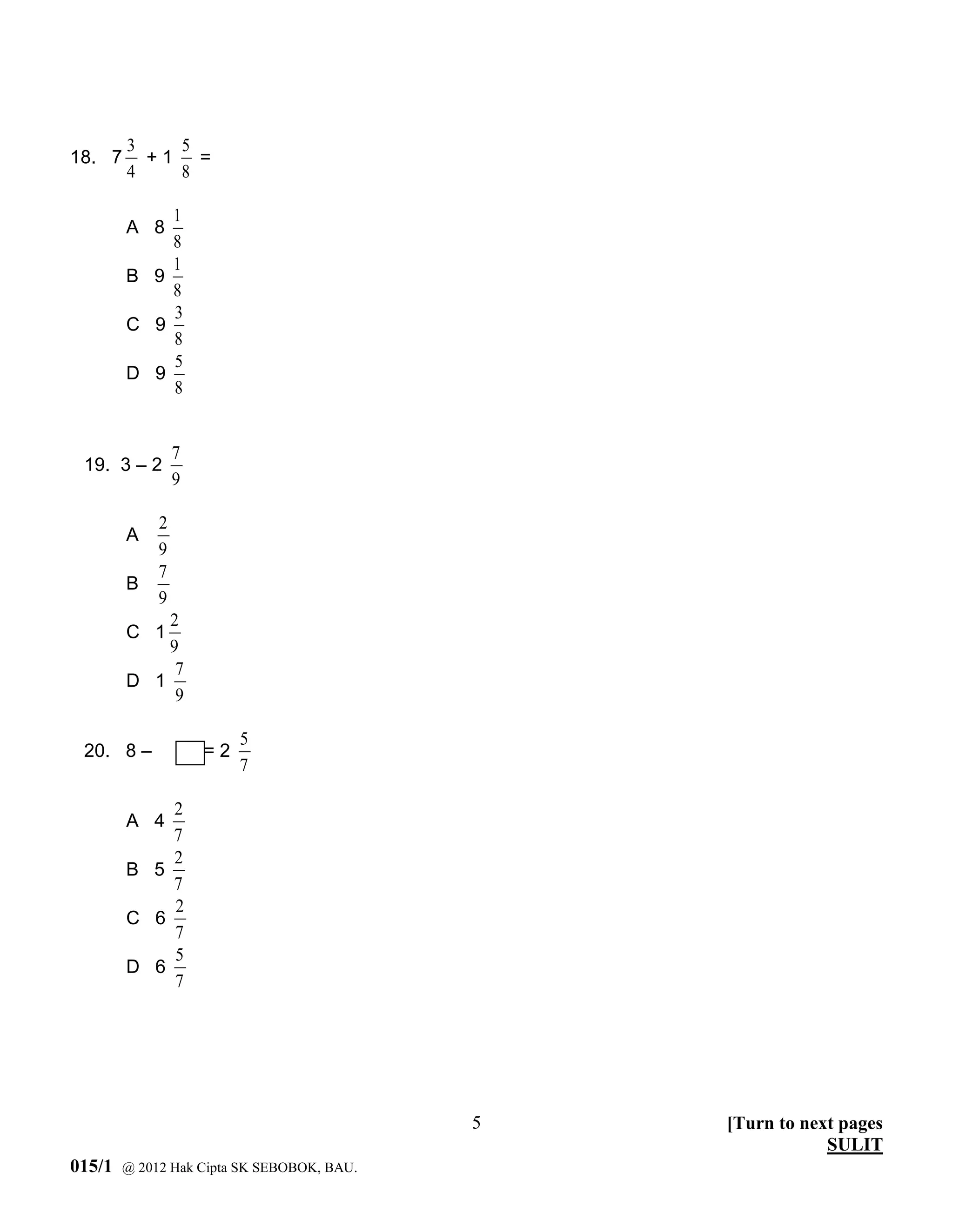 Mathematics year 5 paper 1 penggal 1 | DOCX