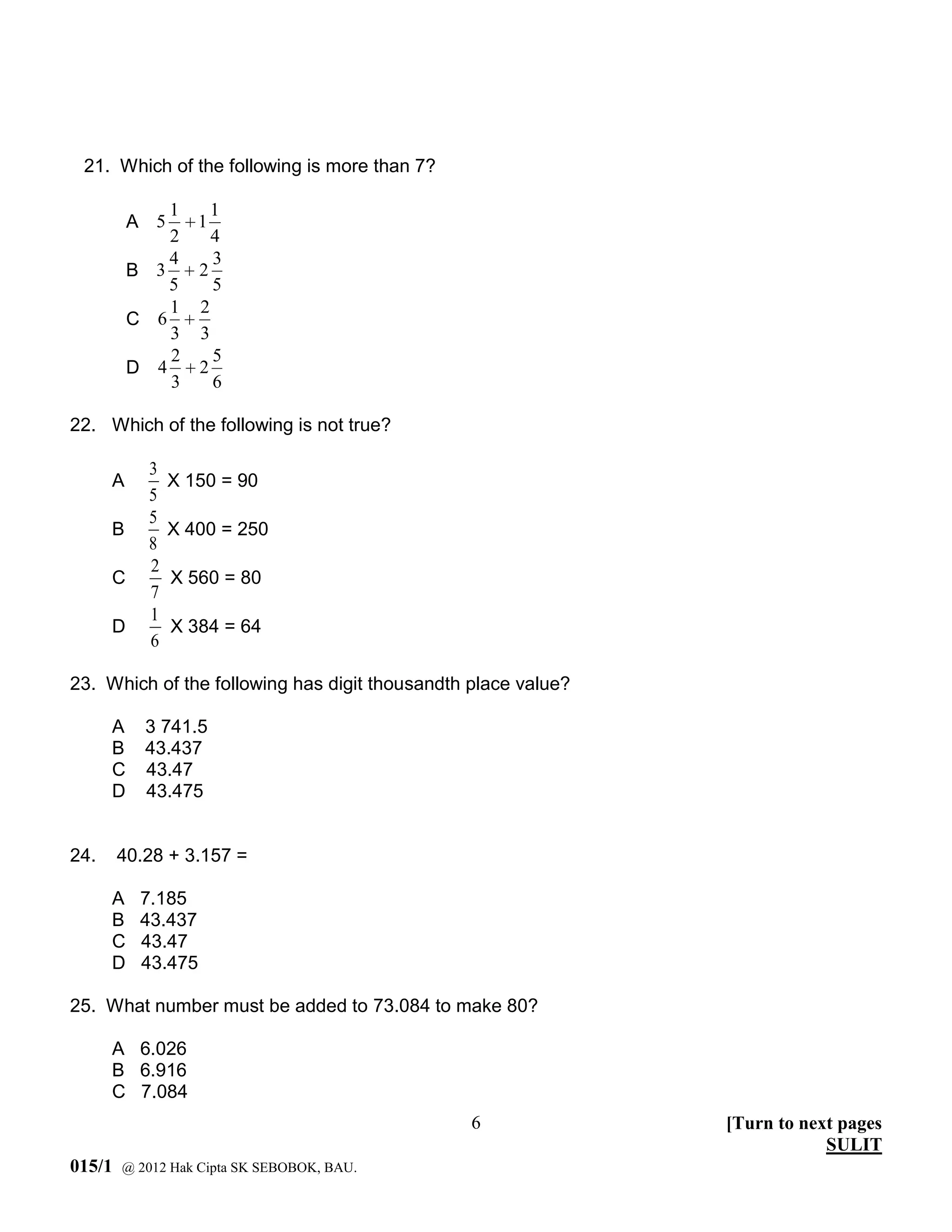 Mathematics year 5 paper 1 penggal 1 | DOCX