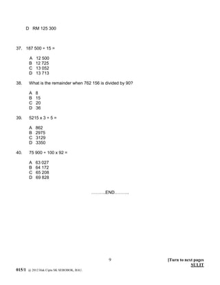 Mathematics year 5 paper 1 penggal 1 | DOCX
