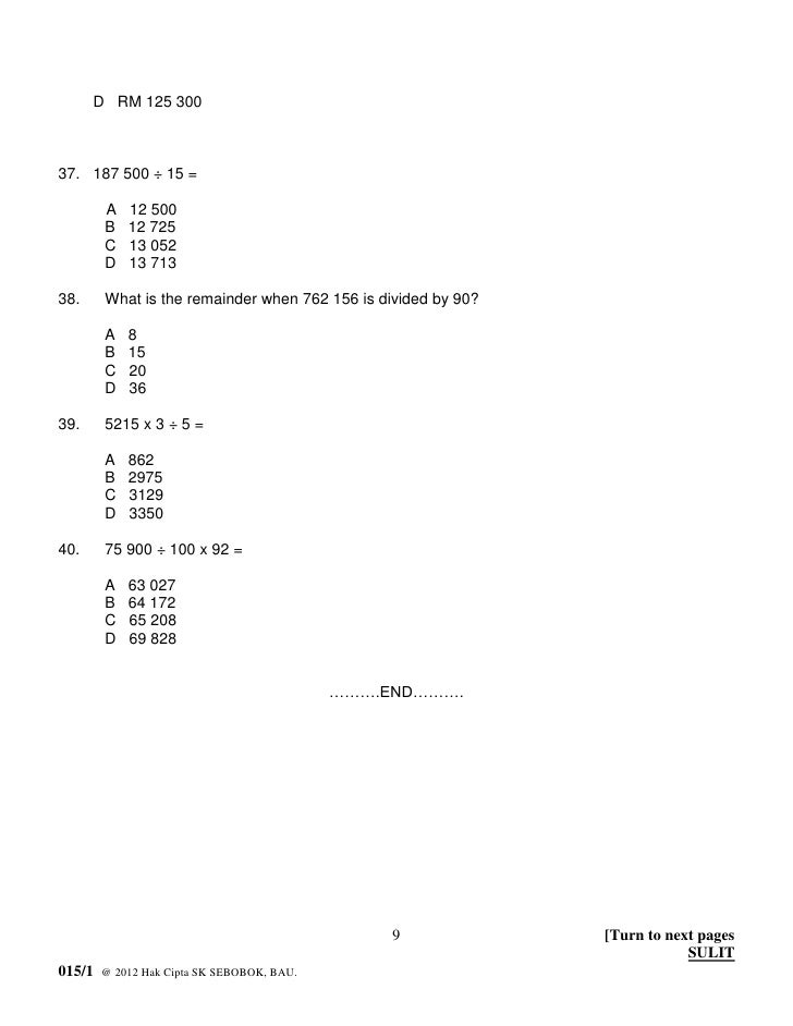 Mathematics year 5 paper 1 penggal 1