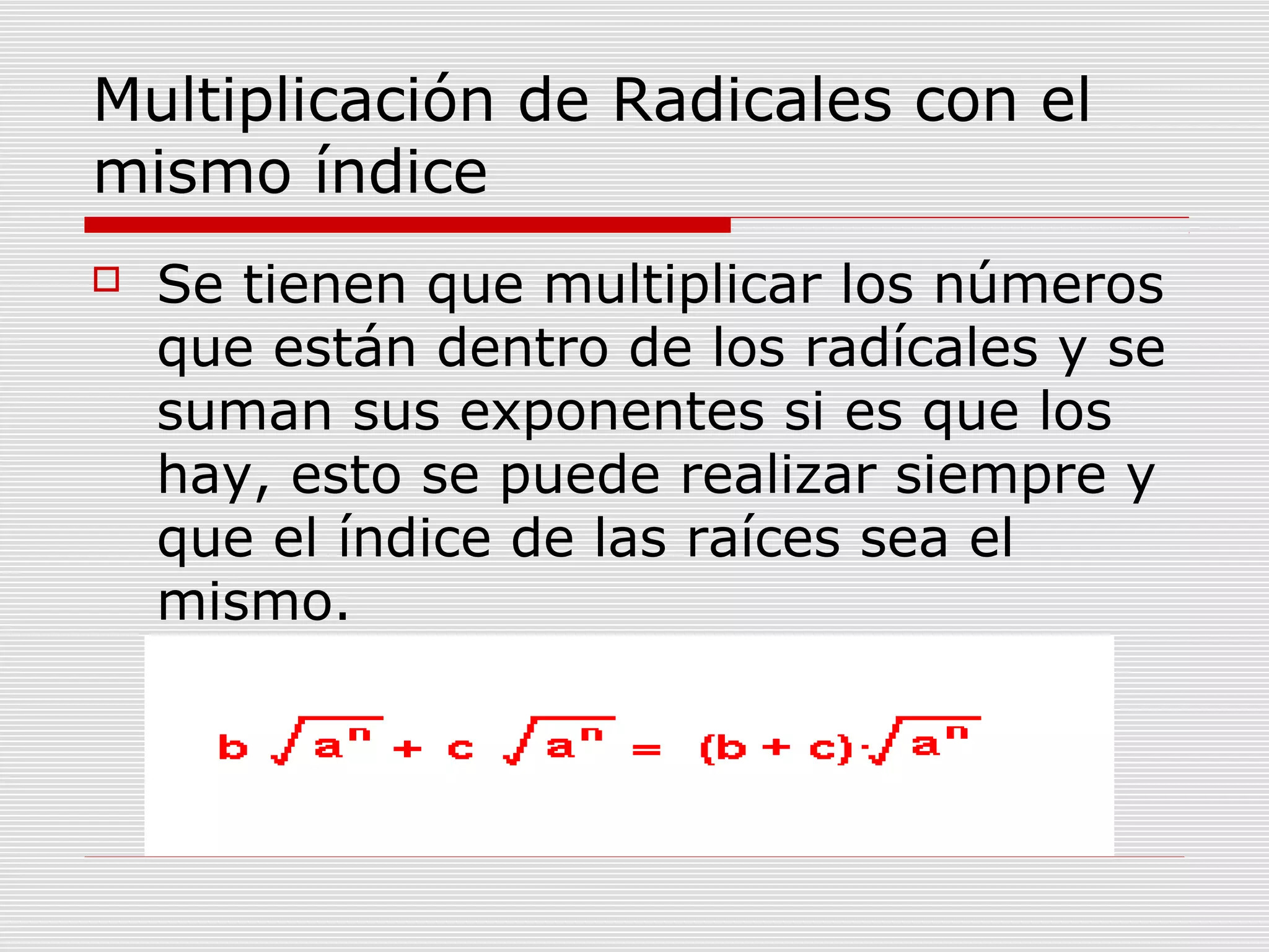 Matemática: Multiplicacion de Radicales | PPT