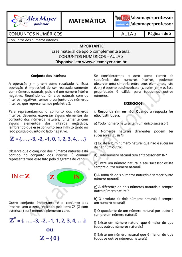 MatemÁtica Conjuntos NumÉricos Aula 2 Pdf Download Gratuito