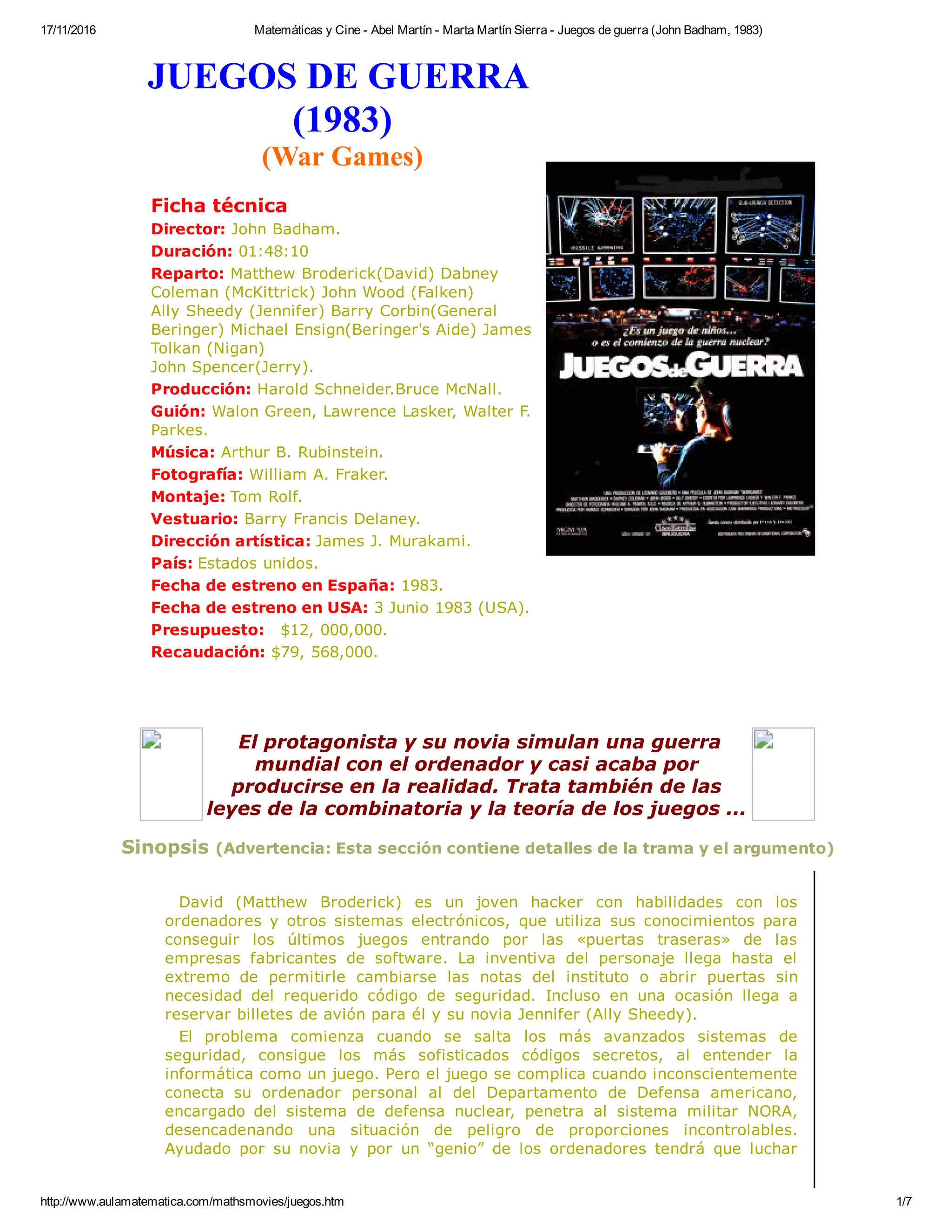 Matemáticas y cine abel martín - marta martín sierra - juegos de guerra ...