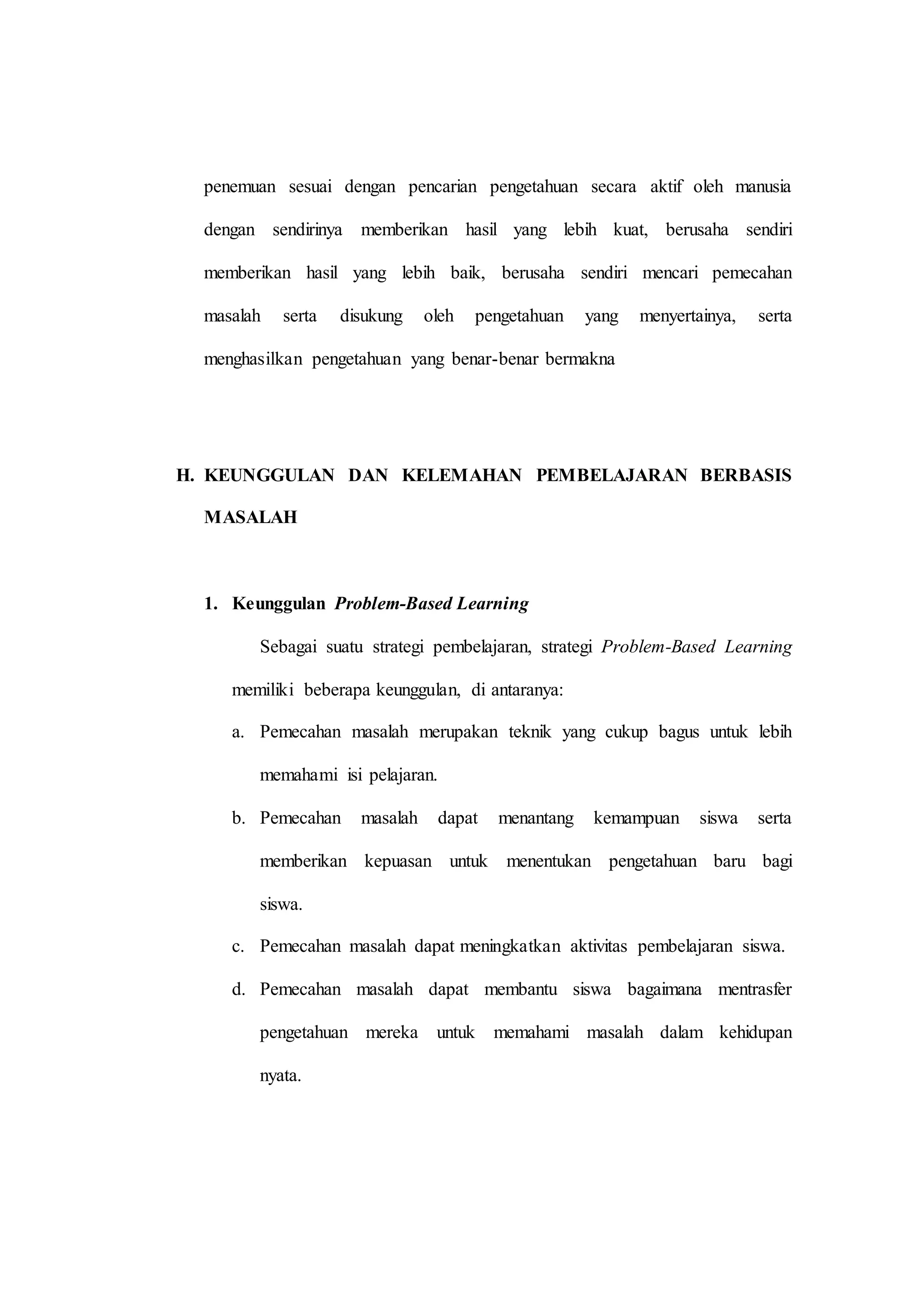 MAKALAH MODEL PEMBELAJARAN BERBASIS MASALAH ( PROBLEM BASED LEARNING ) TERLENGKAP | DOCX