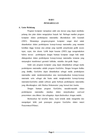 Konsep Pencerminan dan Dilatasi menggunakan GeoGebra | DOCX