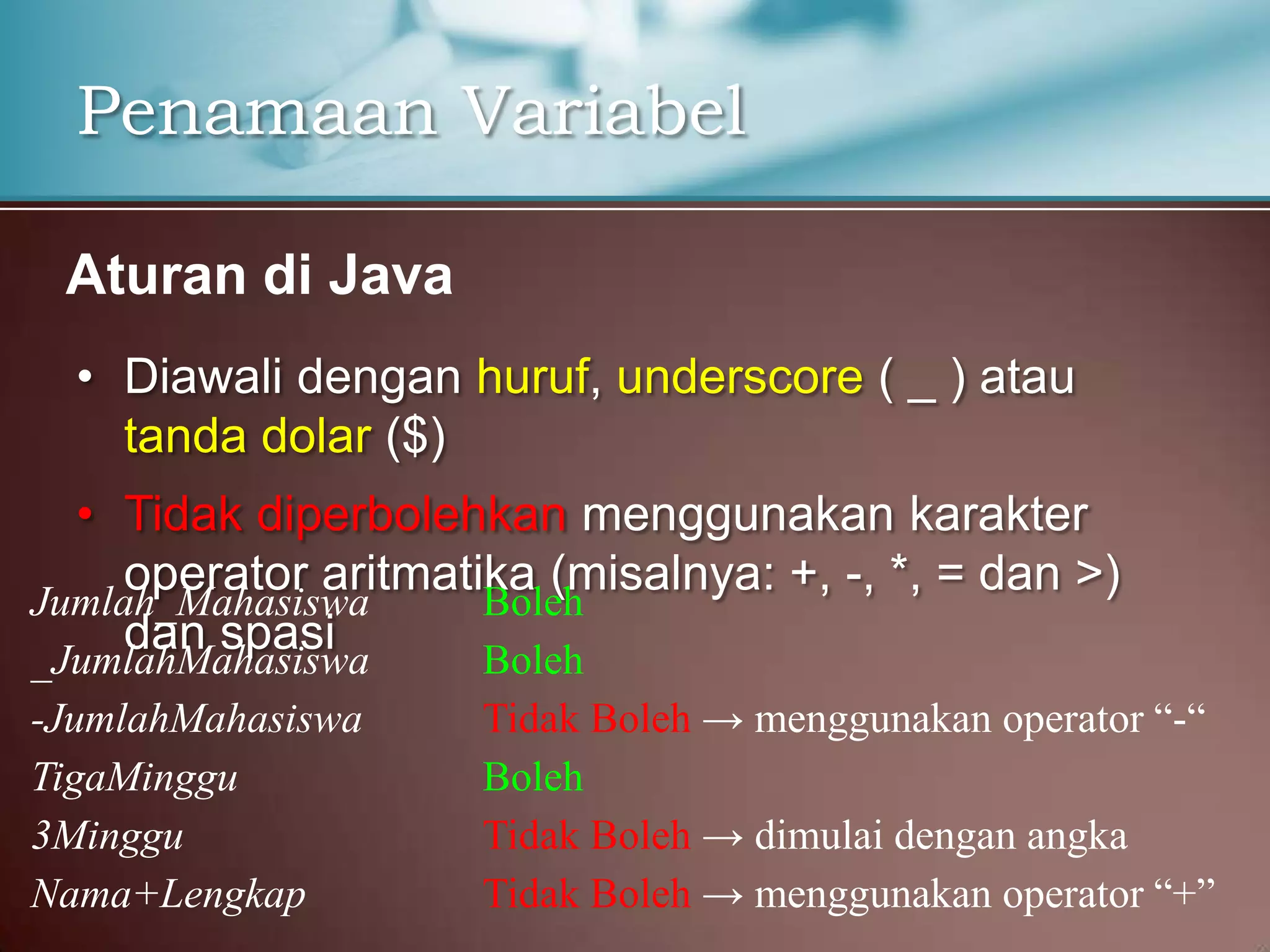 Materi Tipe Data dan Variabel | PPTX