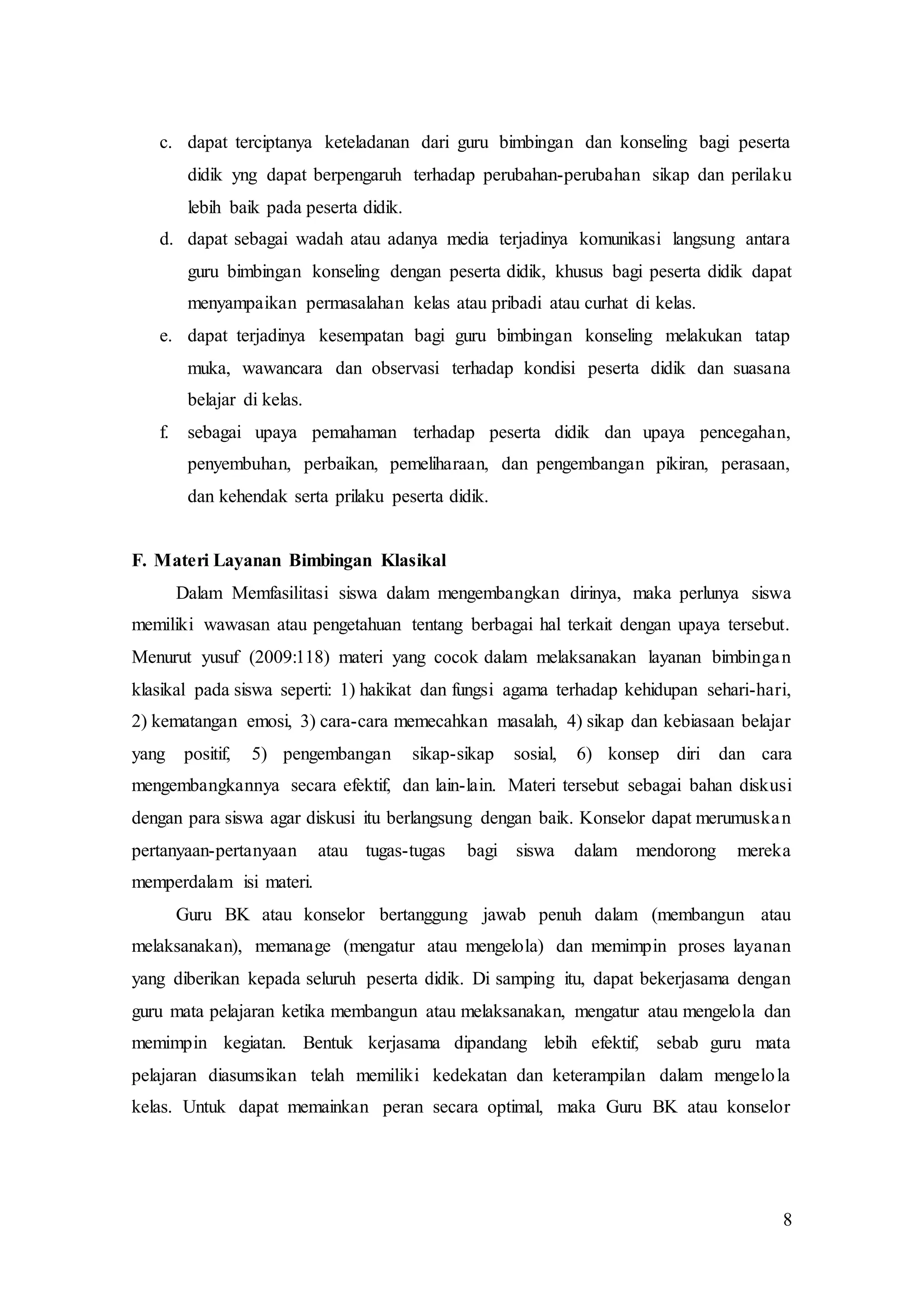 KONSEP LAYANAN DASAR BIMBINGAN KLASIKAL DAN BIMBINGAN KELOMPOK | DOCX