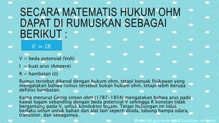arus listrik, hukum ohm, rangkaian hambatan, energi listrik, daya | PPTX