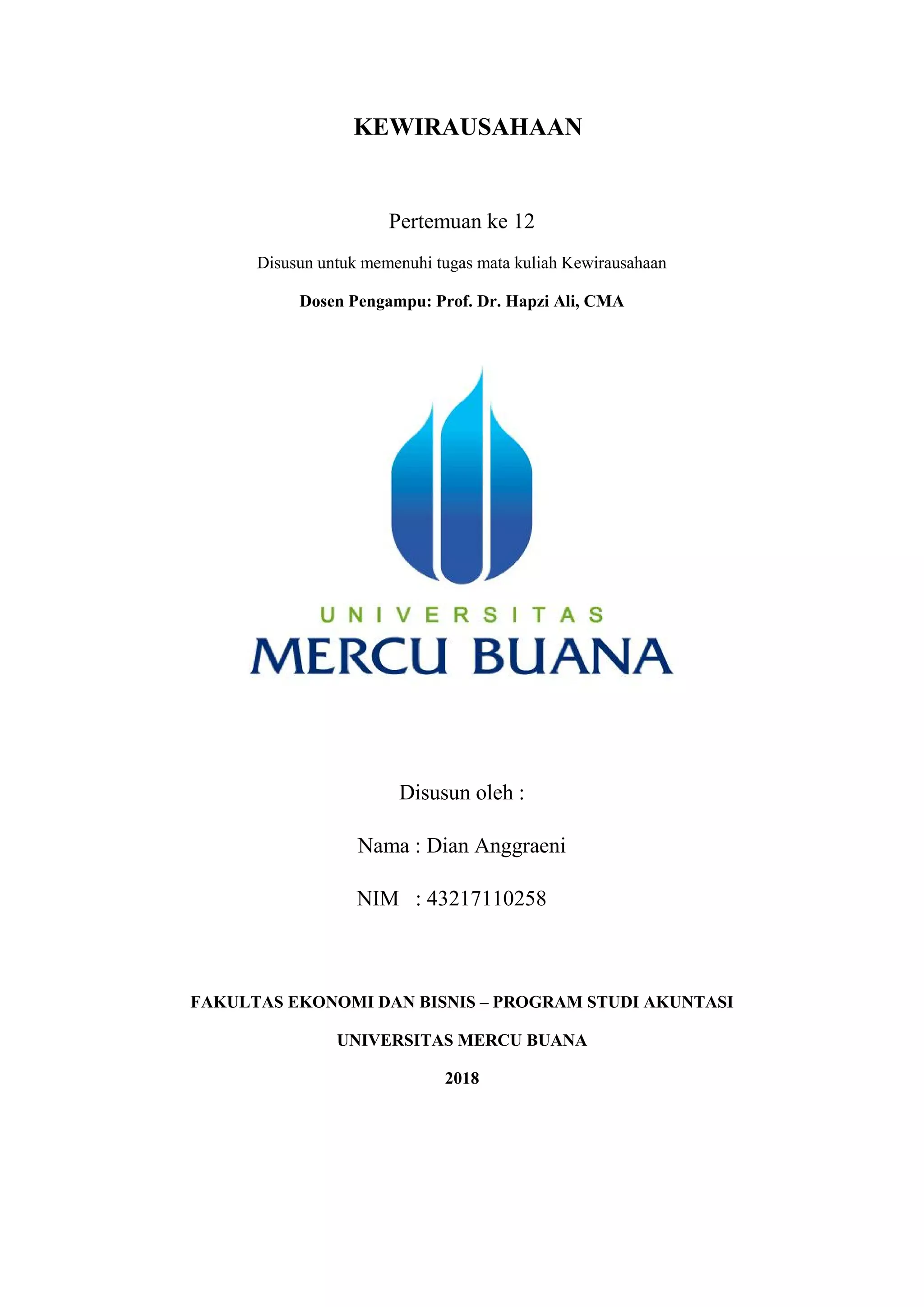 USAHA, Dian Anggraeni, Hapzi Ali, MSDM, Manajemen Pemasaran, Universitas Mercu Buana, 2018.PDF