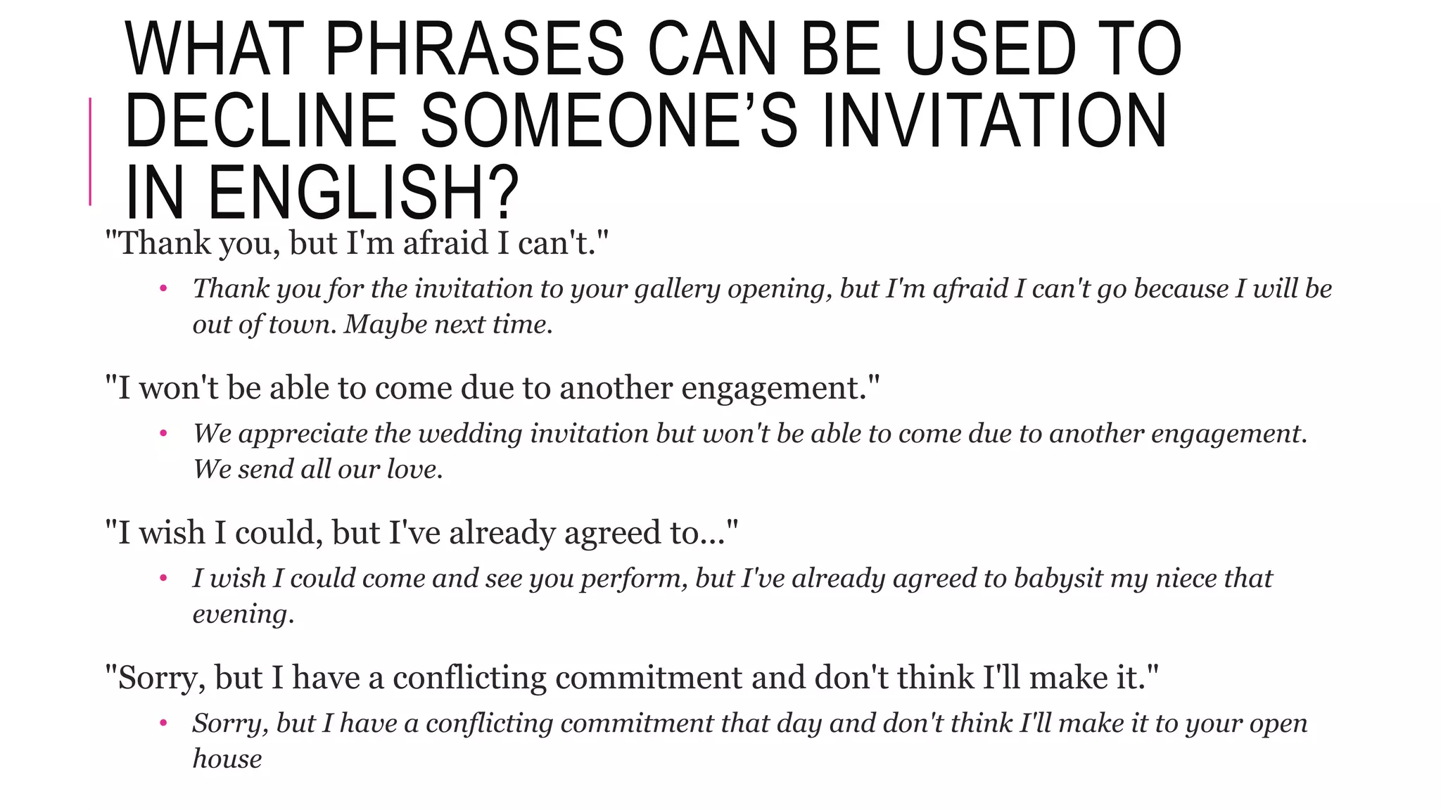 Expressions of Invitation - English for Interpersonal Interaction | PPTX
