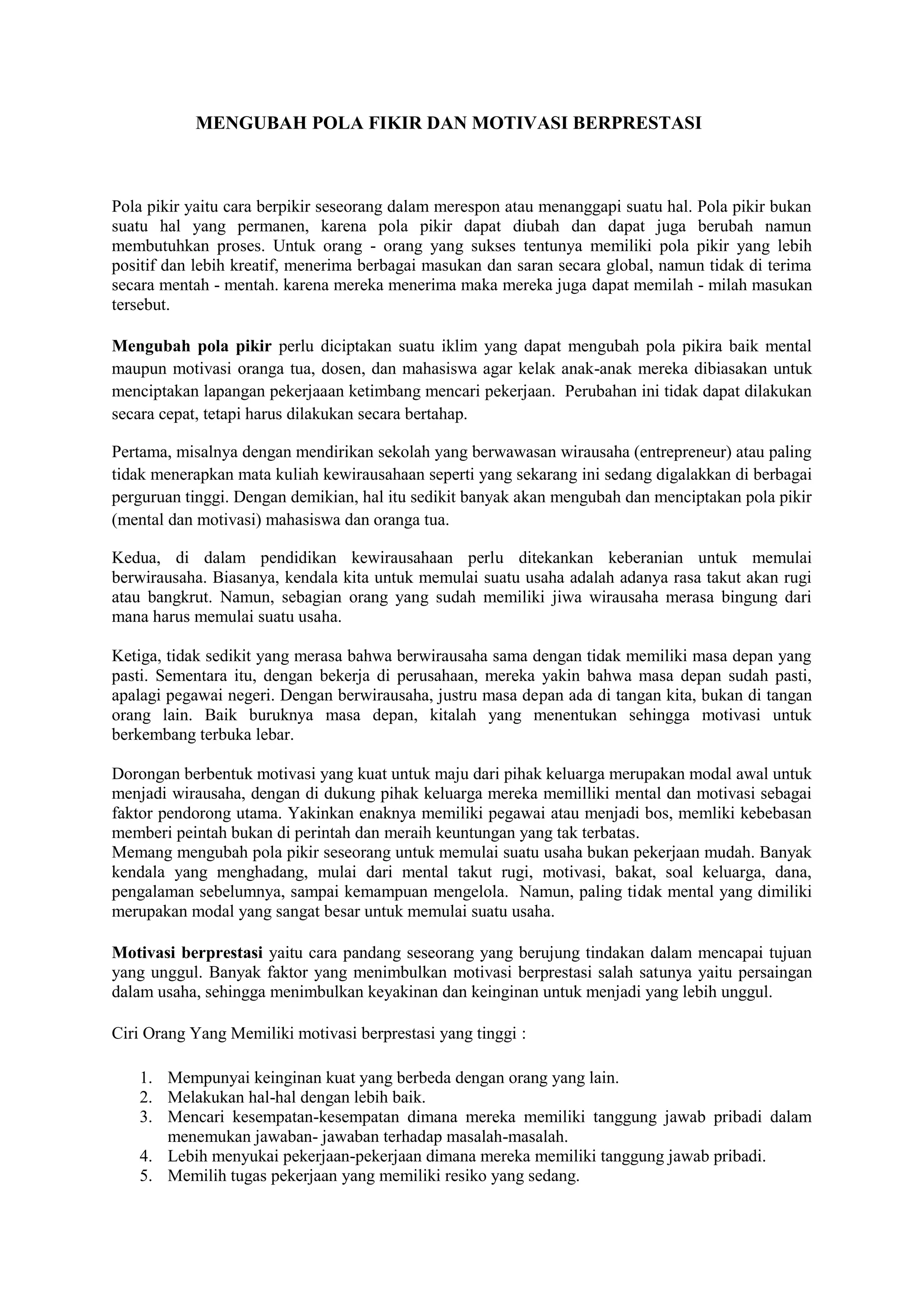 USAHA, Dian Anggraeni, Hapzi Ali, Mengubah Pola ﬁkir dan motivasi berprestasi, Universitas Mercu ...