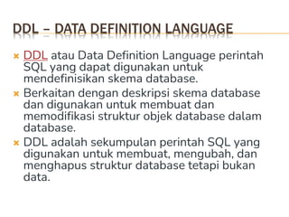 Materi 3 Penjelasan tentang SQL DDL dan DML | PDF