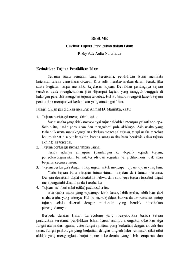 Resume Hakikat Tujuan Pendidikan dalam Islam | PDF