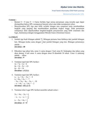 Materi 4 penyelesaian spl tiga atau lebih variabel | PDF