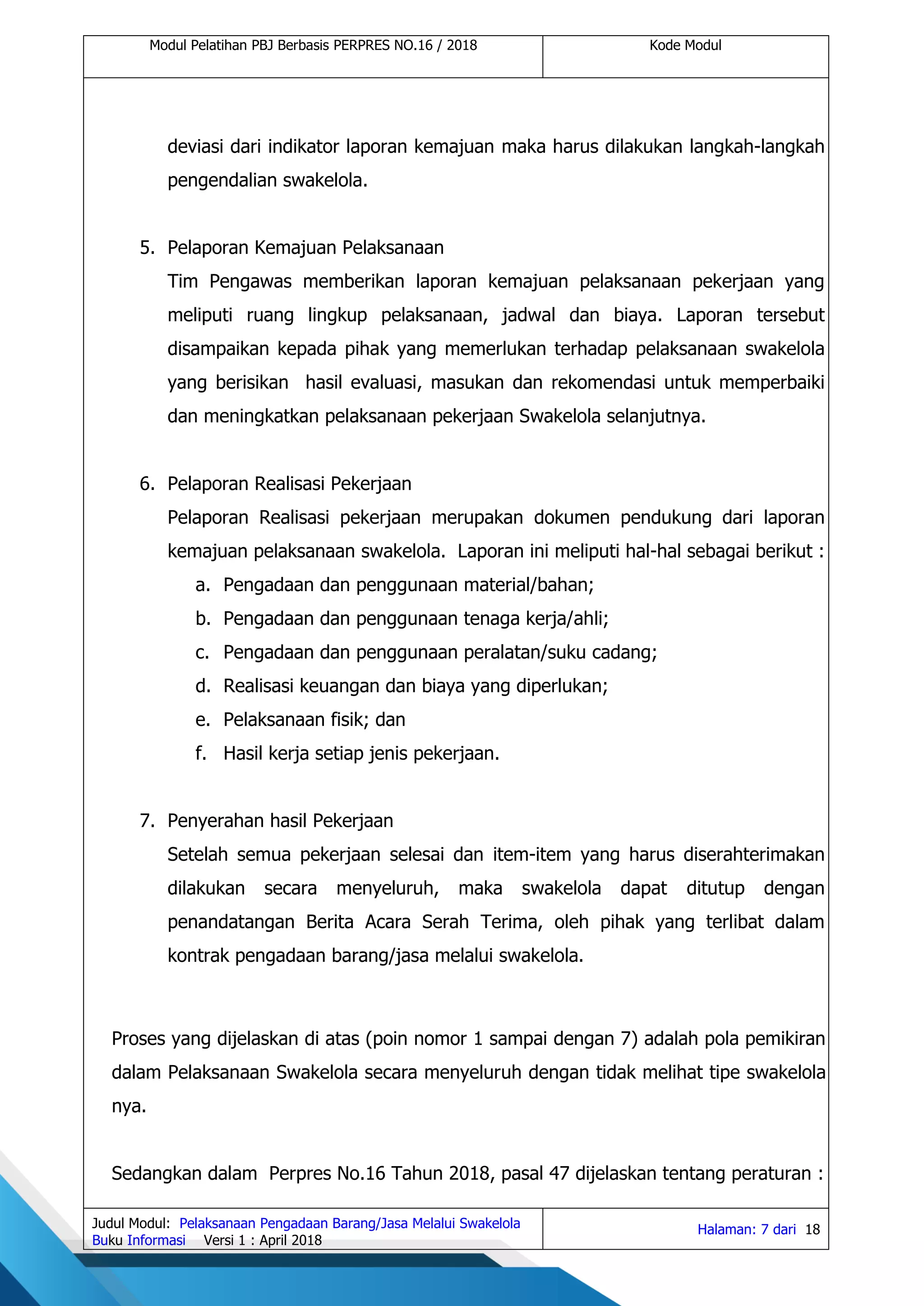 Materi 7 pbj melalui swakelola | PDF