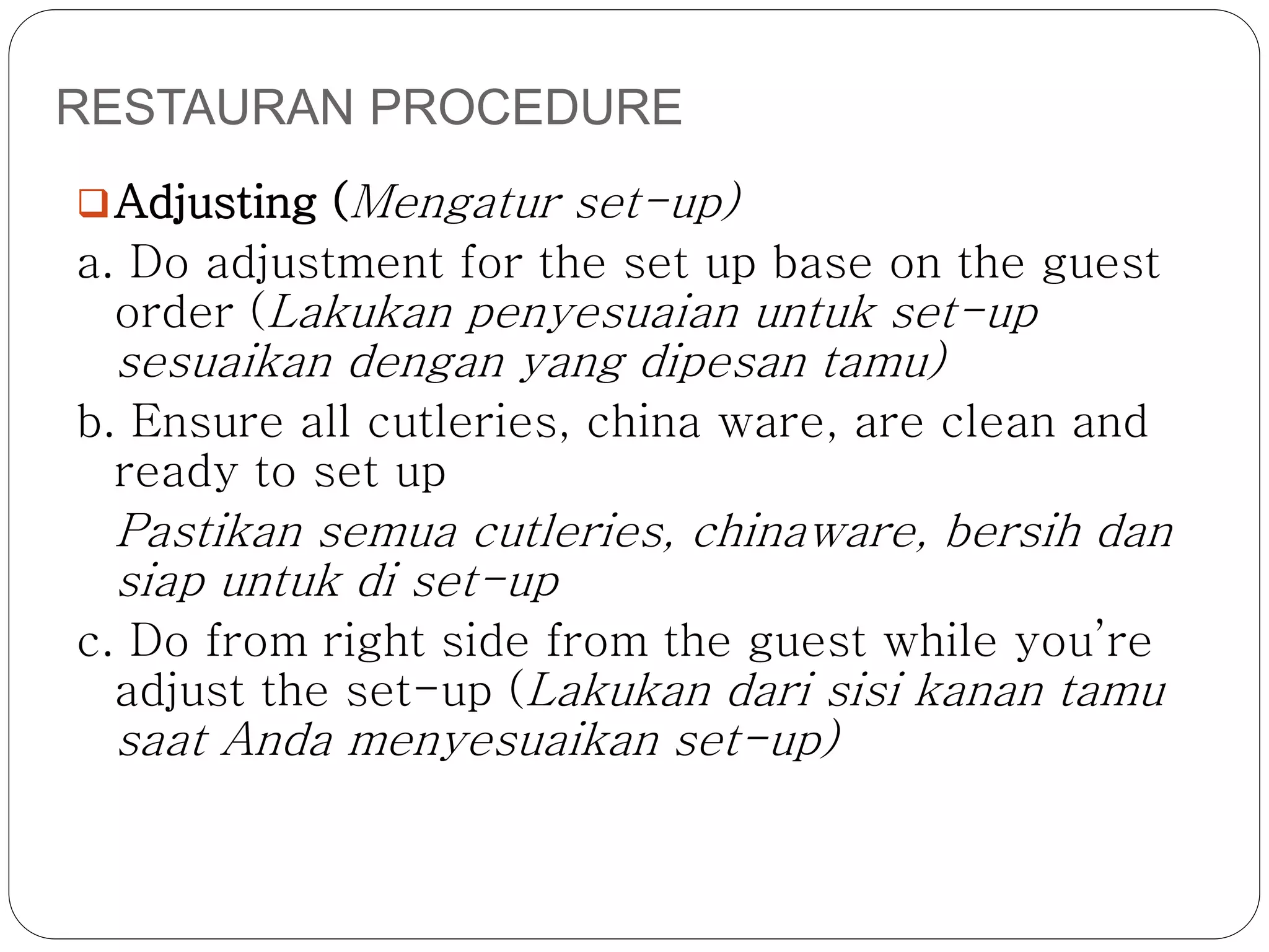 Materi 7 restauran procedure | PPTX