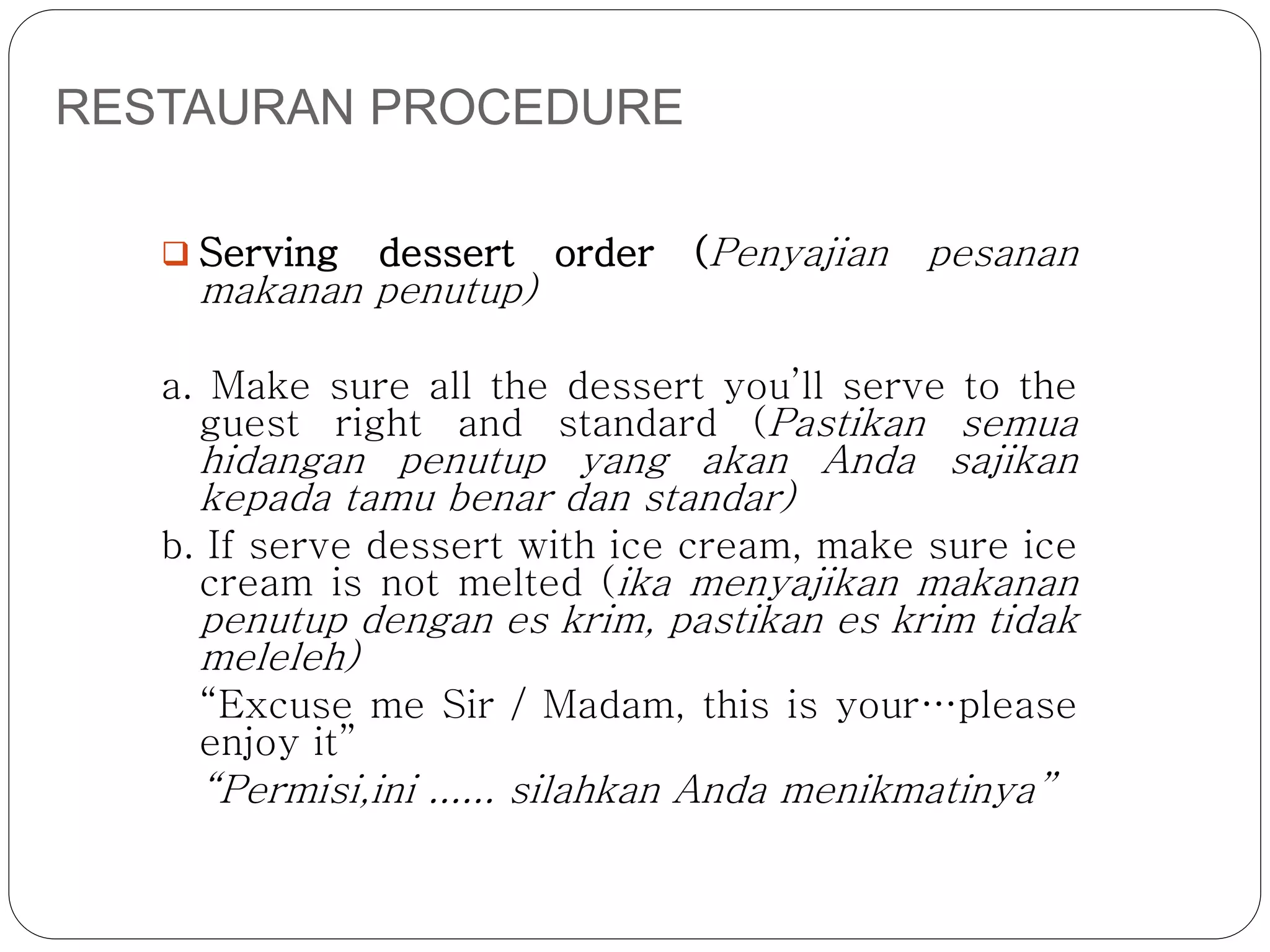 Materi 7 restauran procedure | PPTX