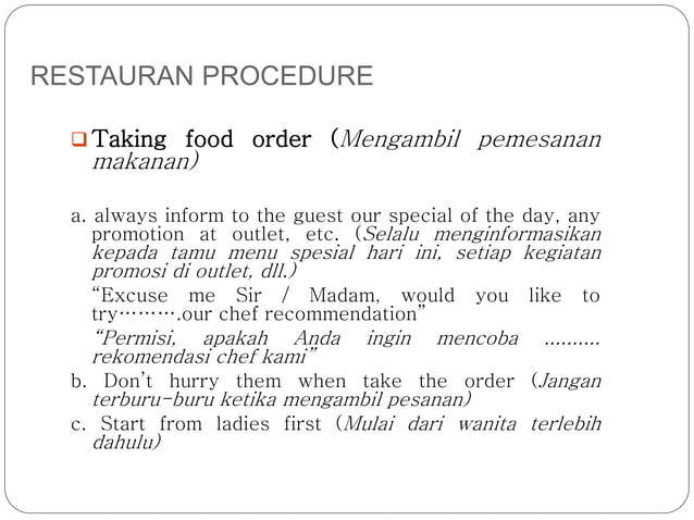 Materi 7 restauran procedure | PPTX
