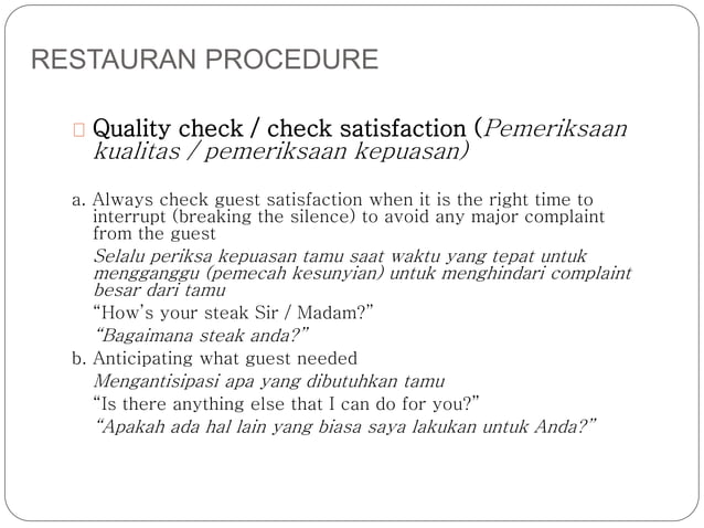 Materi 7 restauran procedure | PPTX