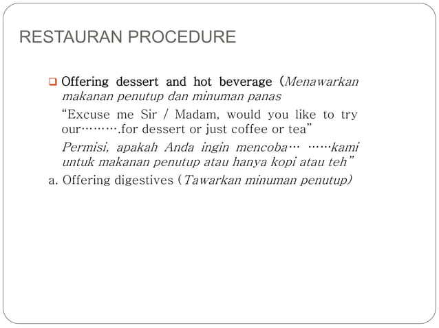 Materi 7 restauran procedure | PPTX