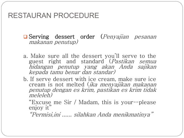 Materi 7 restauran procedure | PPTX