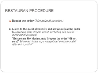 Materi 7 restauran procedure | PPTX