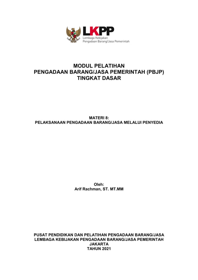 Materi 8 pelaksanaan pbj melalui penyedia - versi 4 (1) | PDF