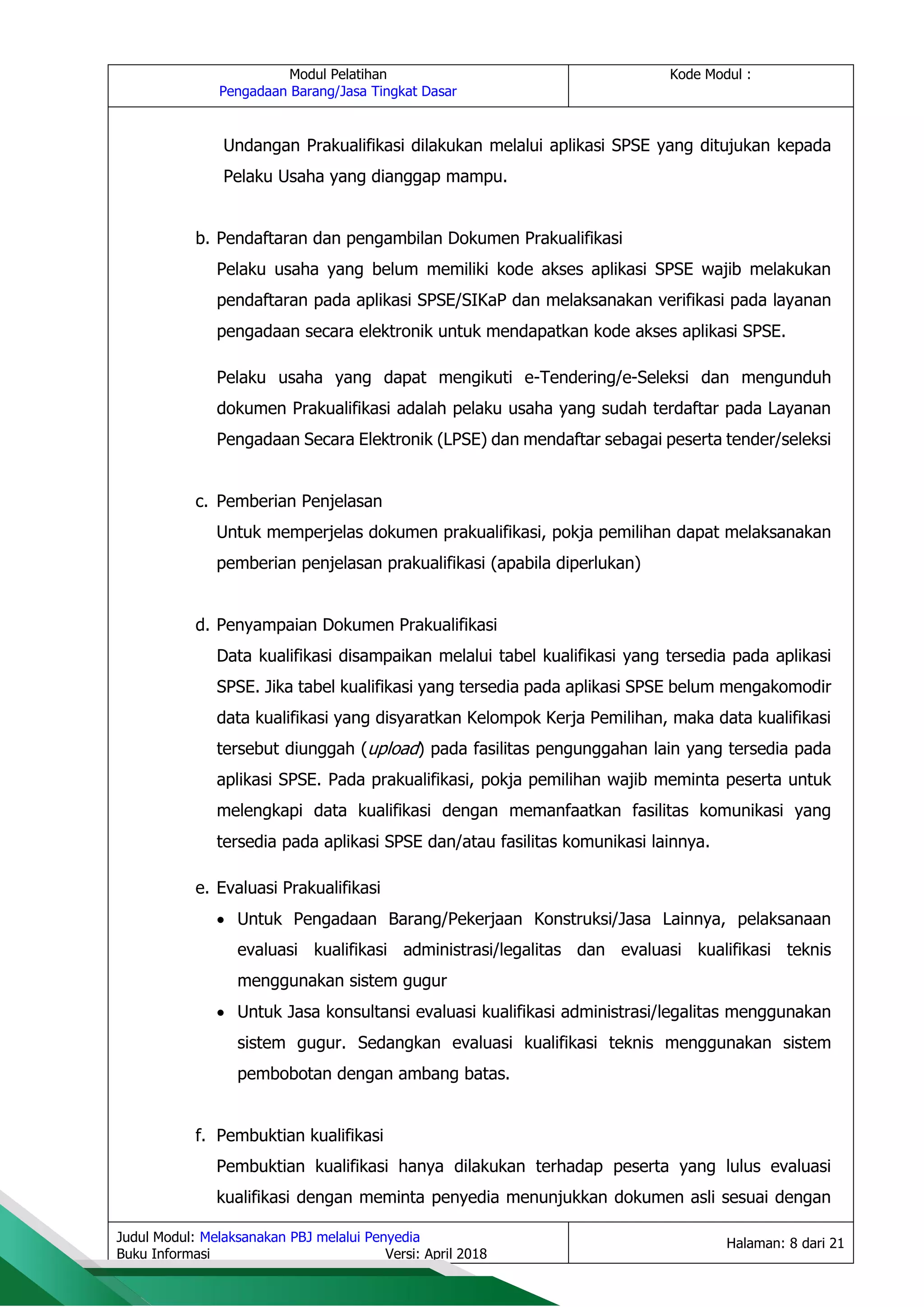 Materi 8 pbj melalui penyedia | PDF