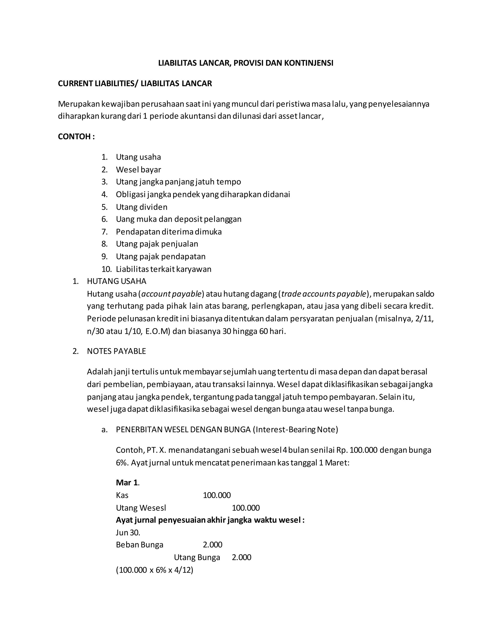 Materi AKM 2 Liabilitas Lancar, Provisi, Dan Kontijensi | DOCX