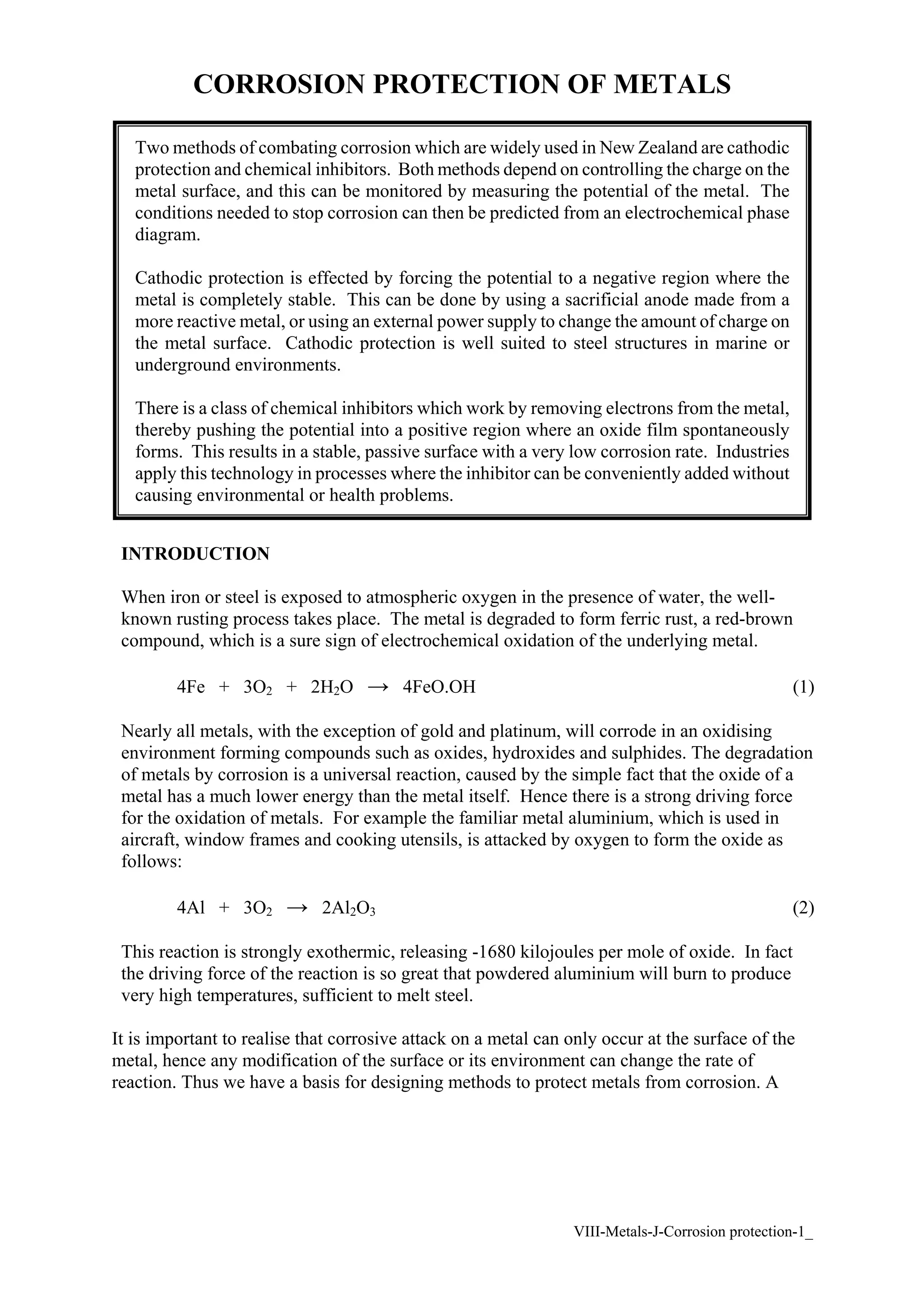 Corrosion protection of metals | PDF