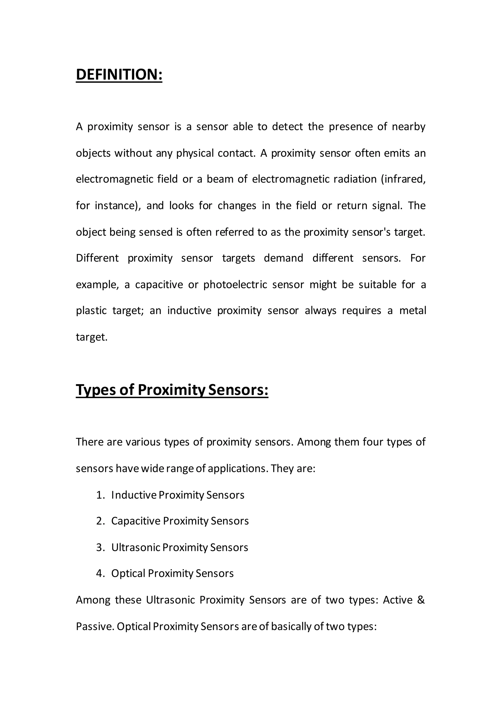 A report on Proximity Sensor | DOCX
