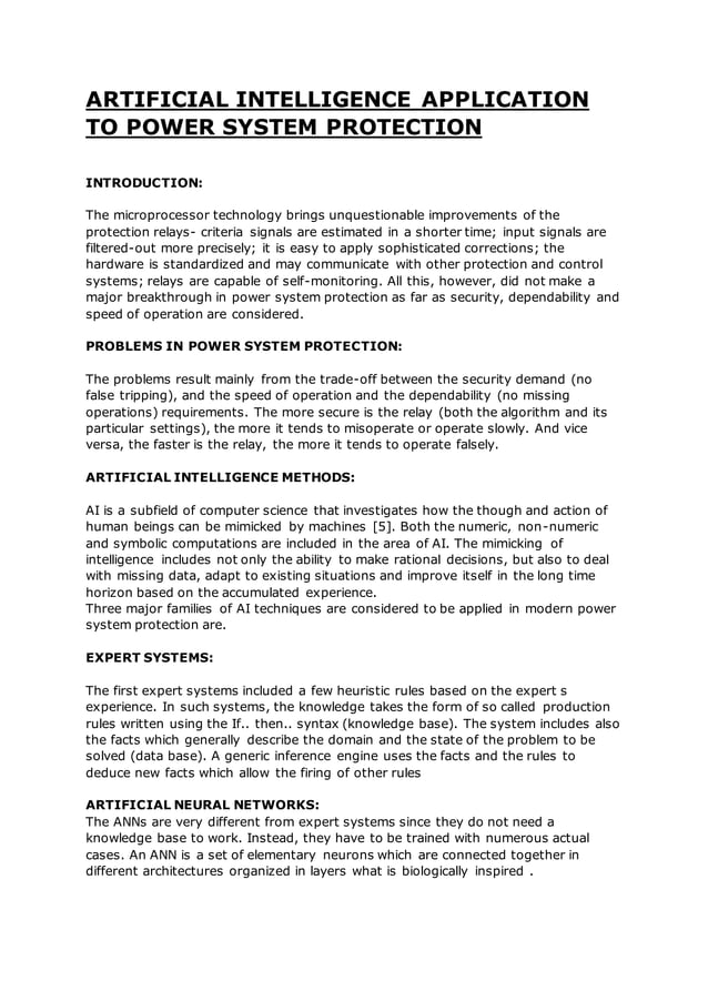 ARTIFICIAL INTELLIGENCE APPLICATION TO POWER SYSTEM PROTECTION | DOCX