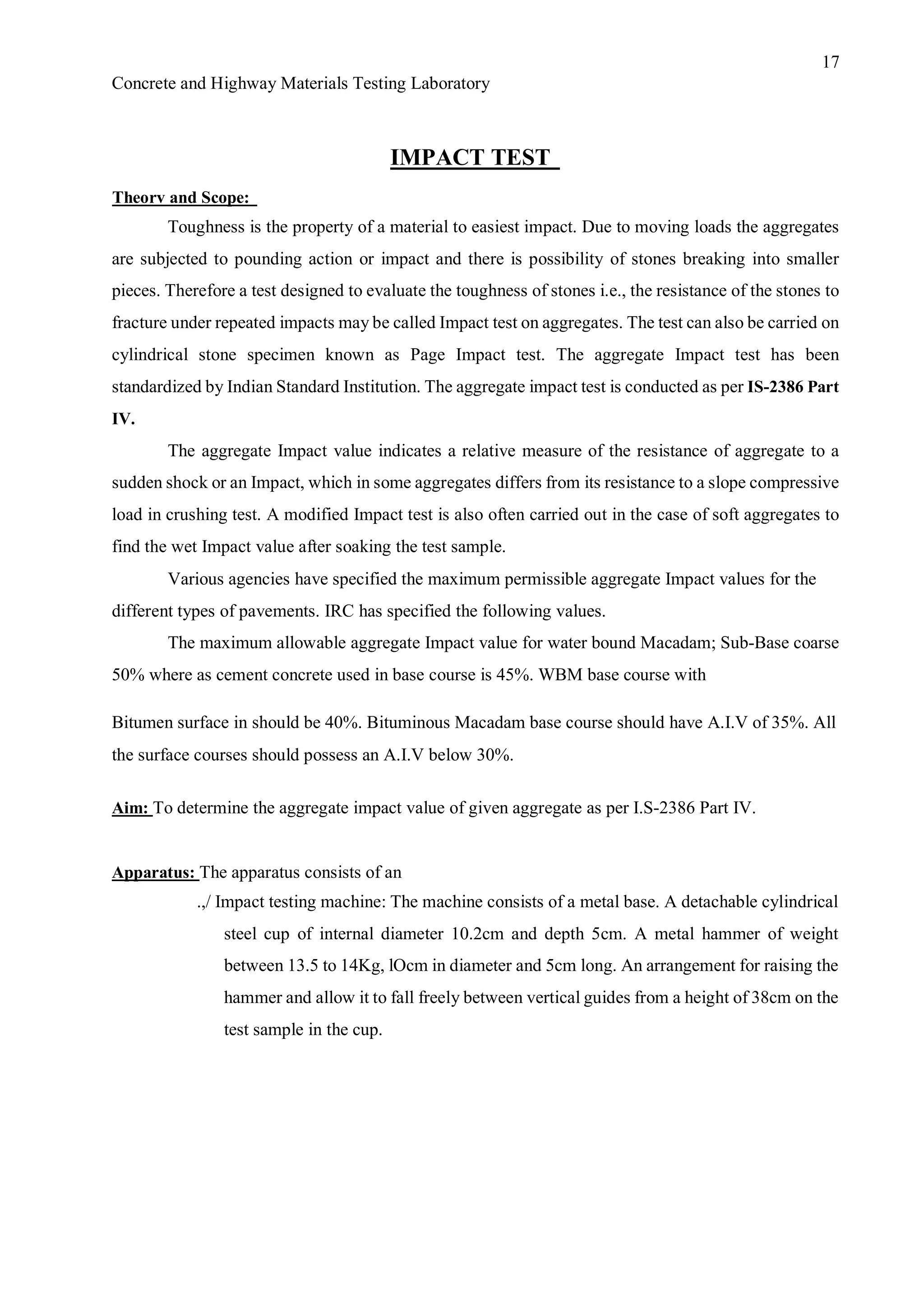 Material testing-lab-manual PRC I manual | PDF