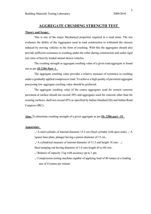 Material testing-lab-manual PRC I manual | PDF