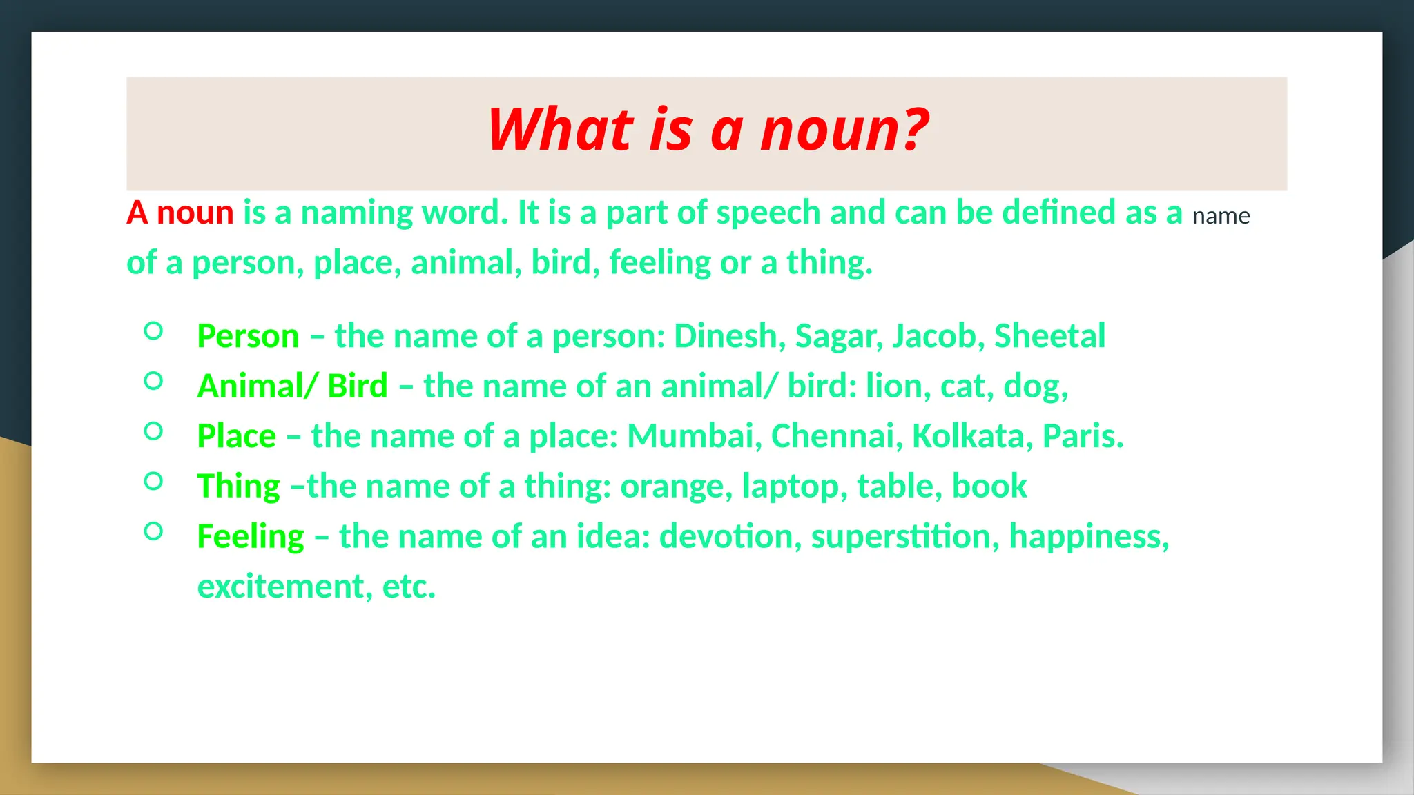 Material: Noun: The understanding of Noun Usage as material of English ...