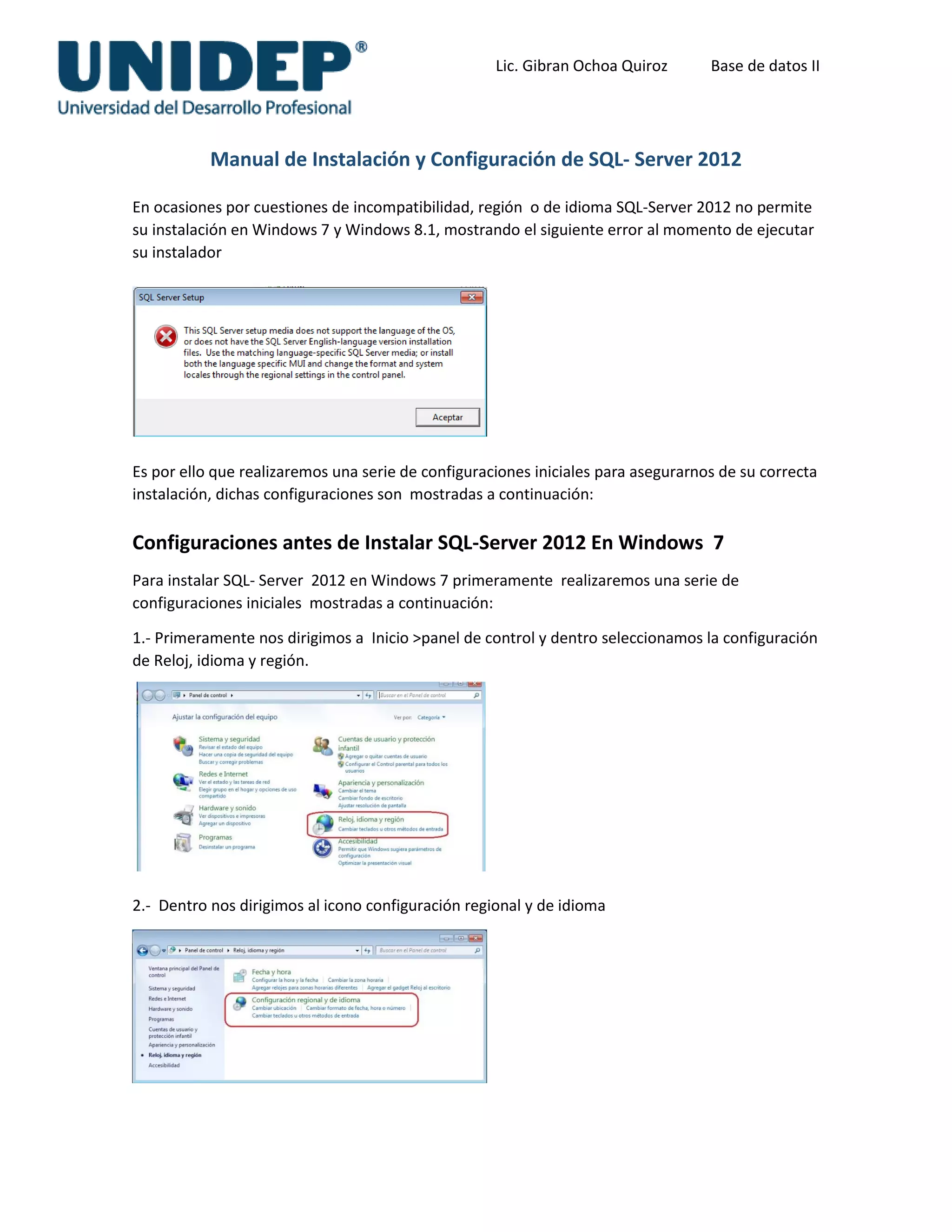 Tutorial de instalacion de sql-server 2012 en windows 7 y 8.1 | PDF