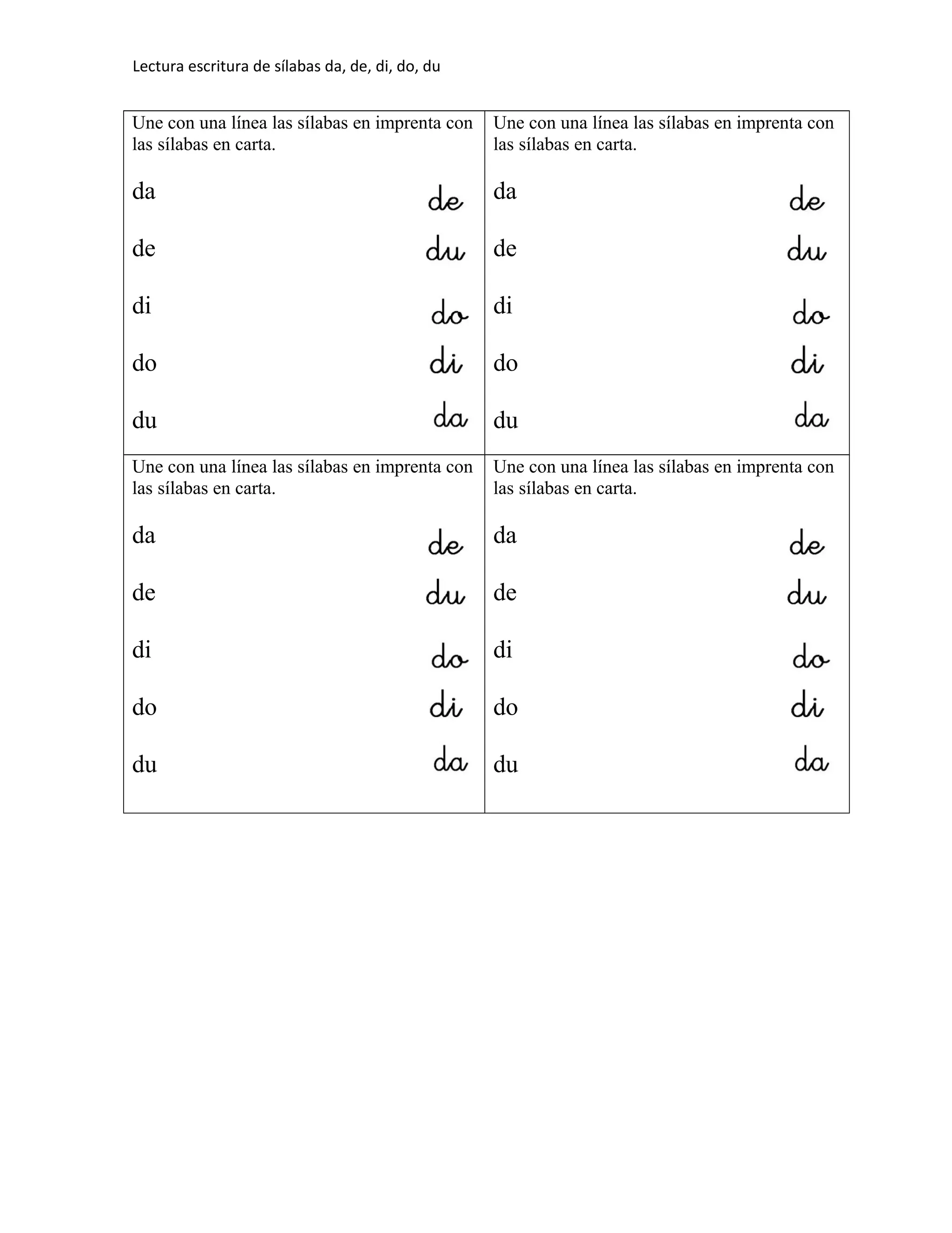 Material 2 lectura escritura de sílabas letra d | DOC