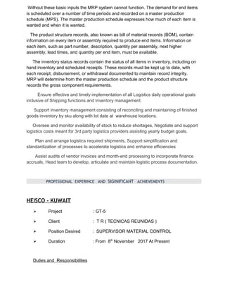 Material controller cv anas | DOC