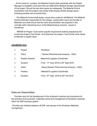 Material controller cv anas | DOC