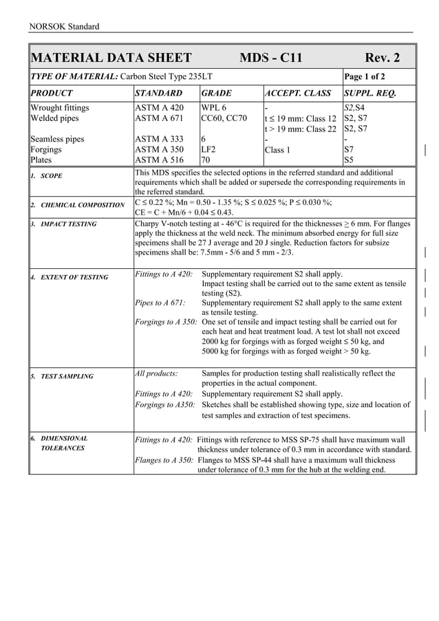 Material data sheet piping | PDF | Chemistry | Science