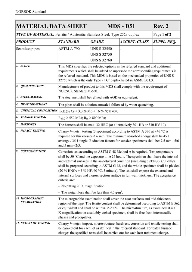 Material data sheet piping | PDF | Chemistry | Science