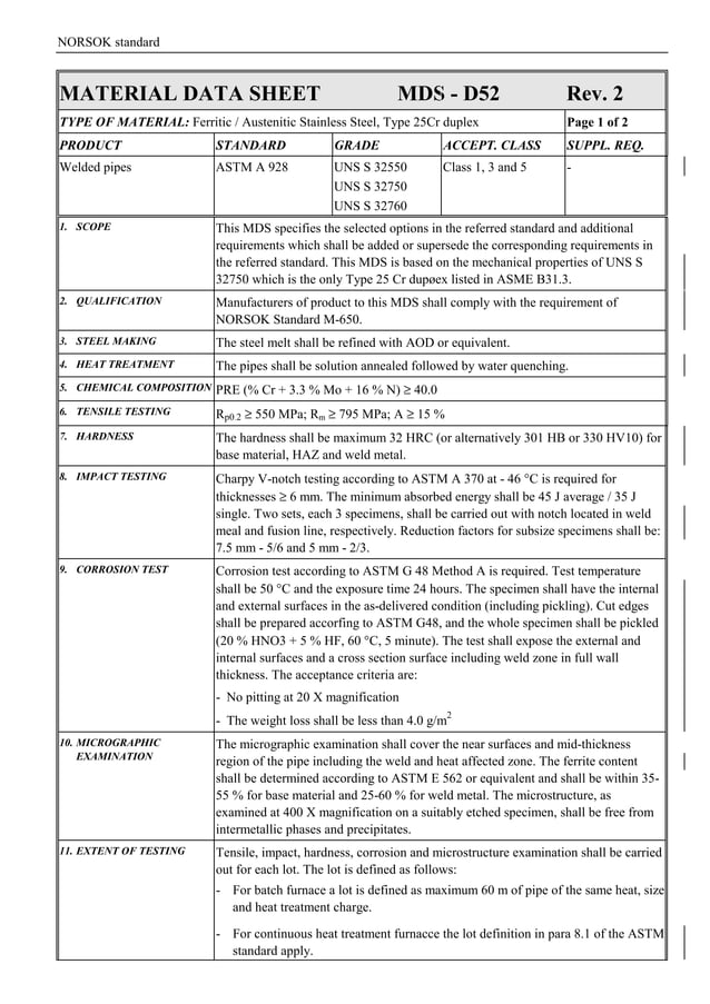 Material data sheet piping | PDF | Chemistry | Science