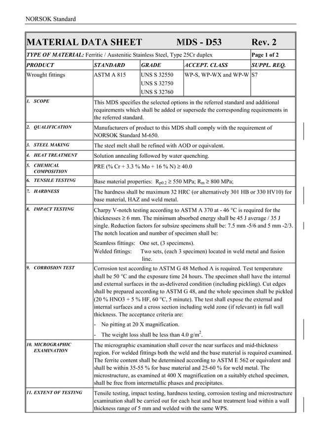 Material data sheet piping | PDF | Chemistry | Science