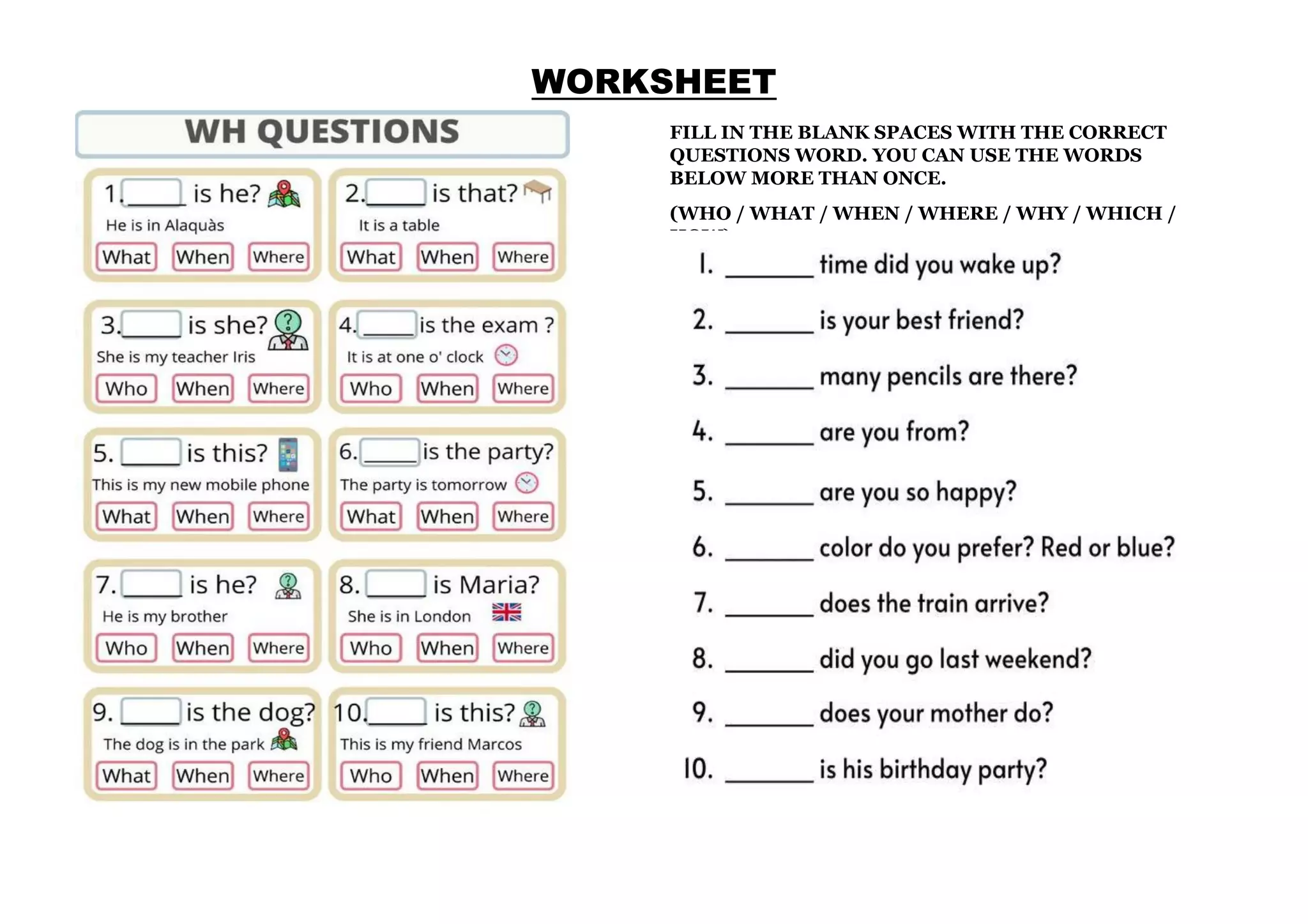 Inglés WH questions | PDF