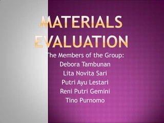 Material evaluation esp group 5 | PPTX | Homework and Study | Education